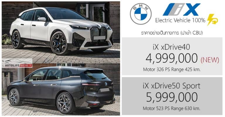 ราคาอย่างเป็นทางการ BMW iX (รถไฟฟ้า100%) : 4,999,000 - 5,999,000 บาท ...