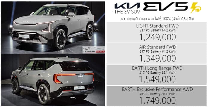 ราคาอย่างเป็นทางการ KIA EV5 รถไฟฟ้า100% : 1,249,000 - 1,749,000 บาท | แบต 88 kWh วิ่งไกล 665 km ...