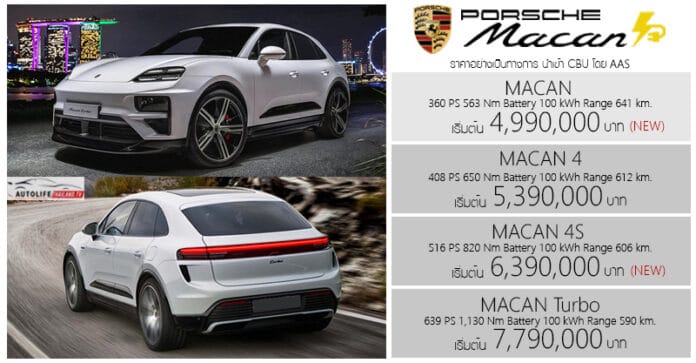 ราคาอย่างเป็นทางการ Porsche Macan EV รถไฟฟ้า100% เริ่มต้น 4,990,000 ...