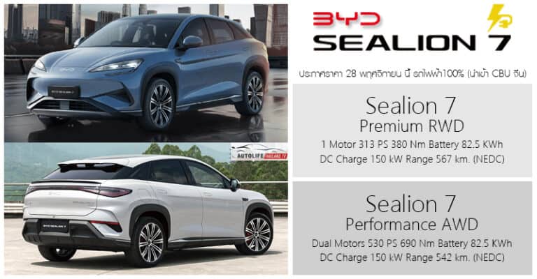 BYD Sealion7 รถไฟฟ้า100% เปิดตัวในไทย 28 พฤศจิกายน นี้ ! 2 รุ่นย่อย แบต 82.5 kWh DC 150 kW ...
