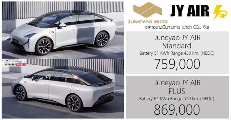 ราคาอย่างเป็นทางการ Juneyao JY AIR รถไฟฟ้า100% : 759,000 - 869,000 บาท (นำเข้า CBU จีน) | C ...
