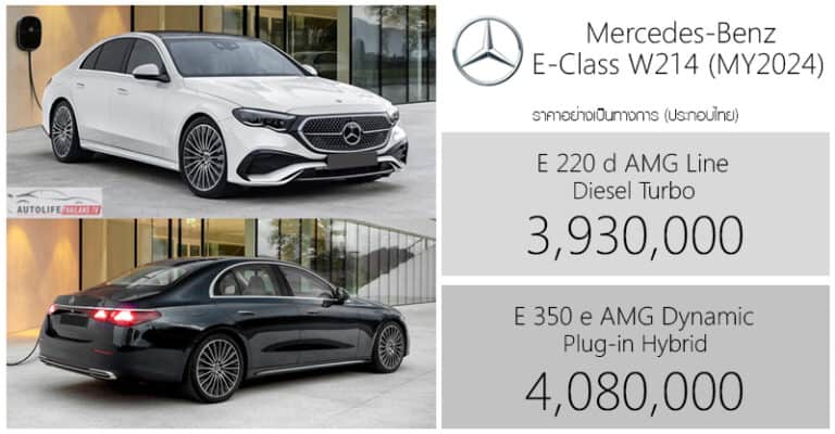 ราคาอย่างเป็นทางการ Mercedes-Benz E220d / E350e (W214 : MY2024) : 3,930,000 - 4,080,000 บาท ...