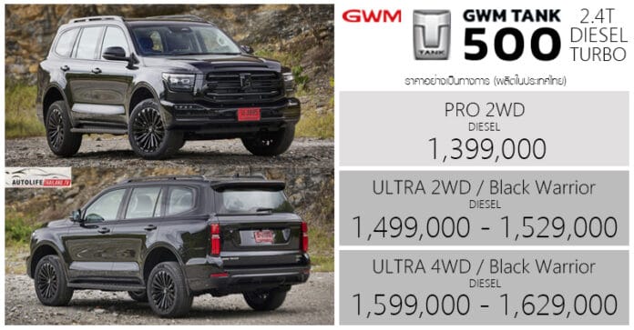 GWM TANK 500 DIESEL ราคาอย่างเป็นทางการ : 1,399,000 - 1,629,000 บาท ...