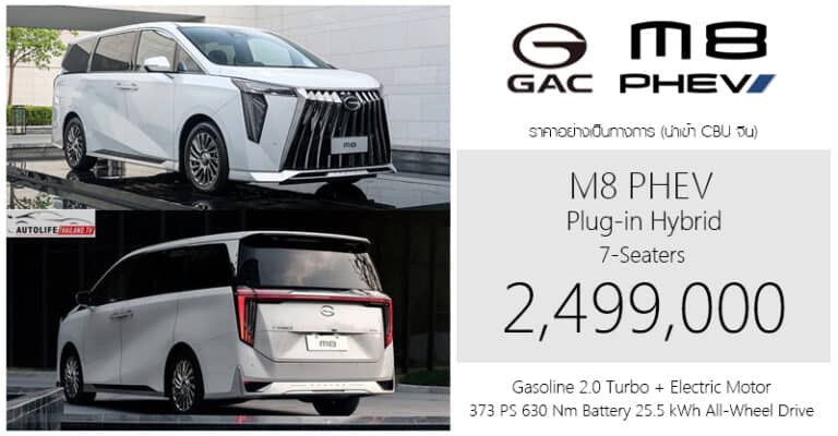 GAC M8 PHEV MPV 7 ที่นั่ง ราคาอย่างเป็นทางการ : 2,499,000 บาท | 2.0 ...