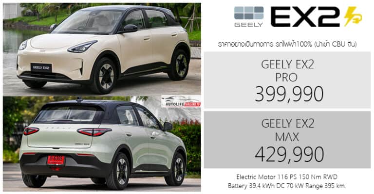 GEELY EX2 รถไฟฟ้า100% ราคาอย่างเป็นทางการ : 399,990 - 429,990 บาท ...